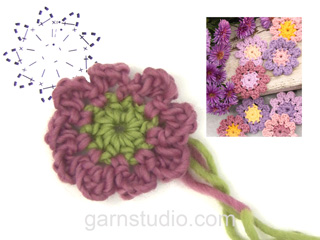 How to crochet the aster flower in DROPS 147-46